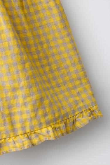 COMBINAISON À CARREAUX VICHY ET VOLANT 100% LIN - Jaune | ZARA France