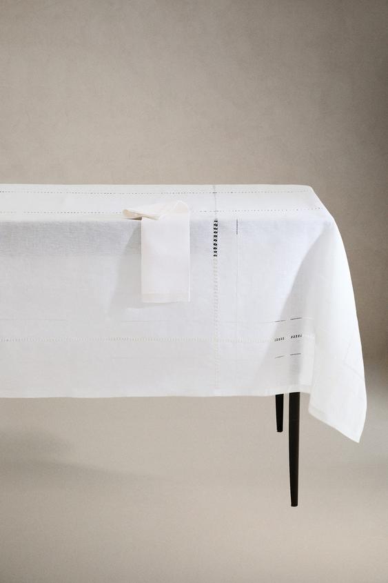 NAPPE LIN BRODÉ JOUR ÉCHELLE - Blanc | ZARA Canada
