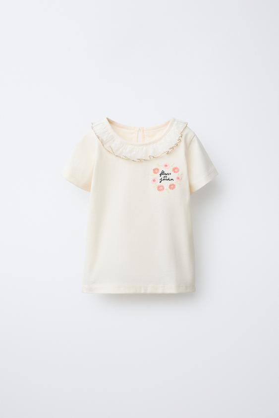 BİSİKLET YAKA PUANLI TÜL VE İŞLEMELİ T-SHIRT - Ekru | ZARA Türkiye / Turkey