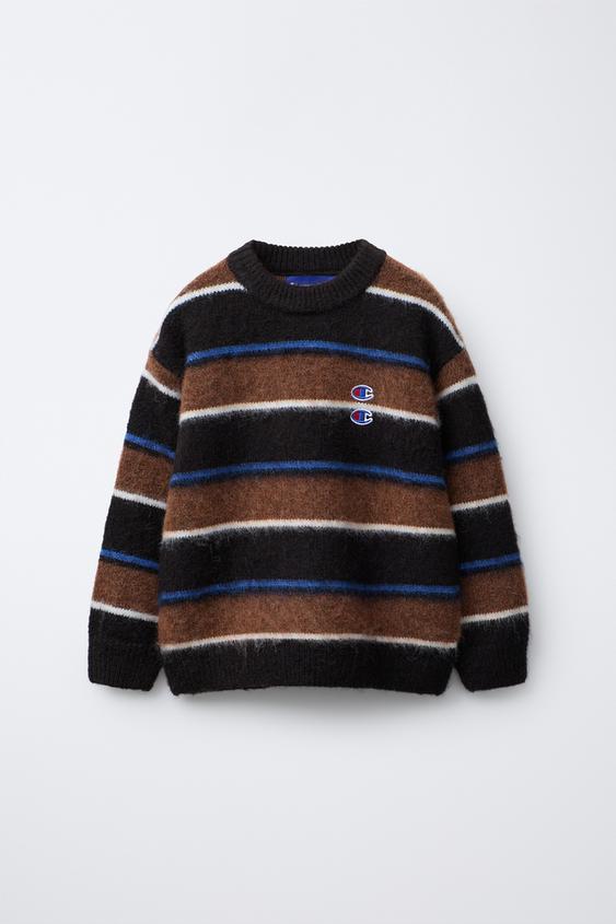 CHAMPION ® X ZARA STRIPED KNIT SWEATER - Brown | ZARA United Kingdom