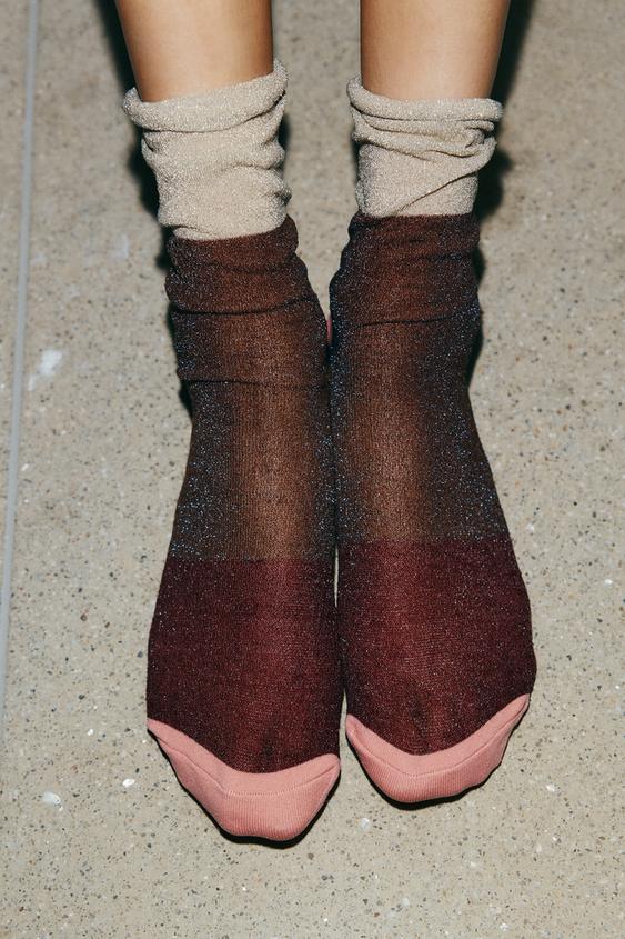 COMBINED SOCKS WITH METALLIC THREAD - Brown | ZARA United Kingdom