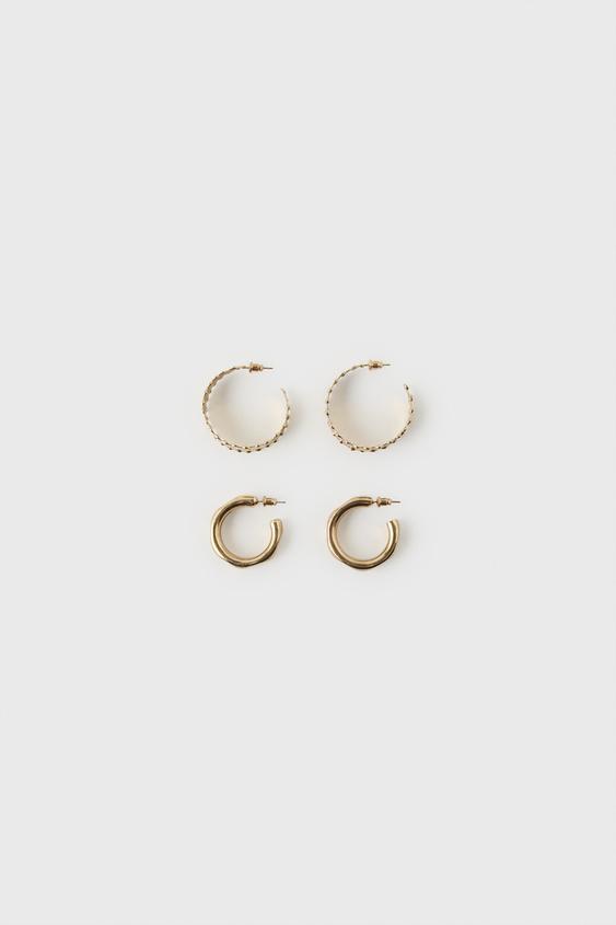 Z3D PACK OF TWO PAIRS OF GOLD HOOP EARRINGS - Golden | ZARA Spain