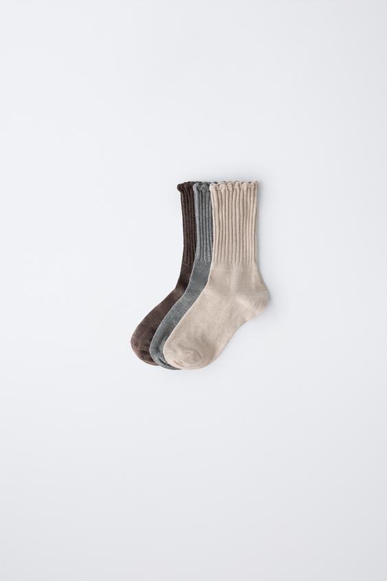 THREE-PACK OF WAVY LONG SOCKS - taupe brown | ZARA United States