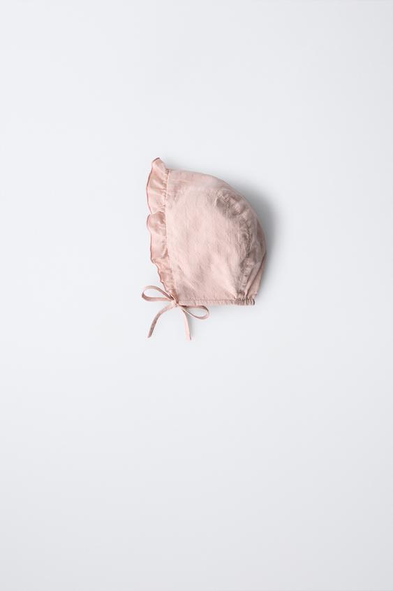EMBROIDERED RUFFLED BONNET - Dusty pink | ZARA United States
