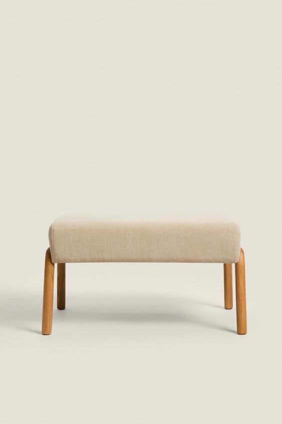 ASH WOOD AND LINEN FOOTREST STOOL - Light beige | ZARA United States