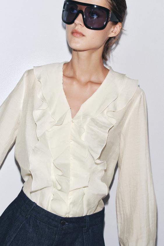 ZW COLLECTION RUFFLED SHIRT - Ecru | ZARA United States