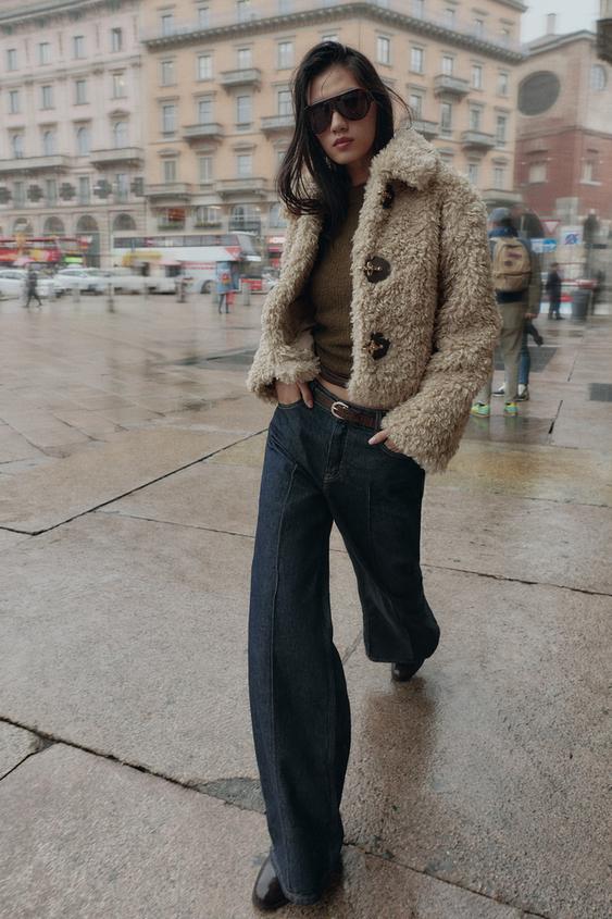FAUX FUR JACKET WITH FIREMAN CLASP - camel | ZARA Hungary / Magyarország