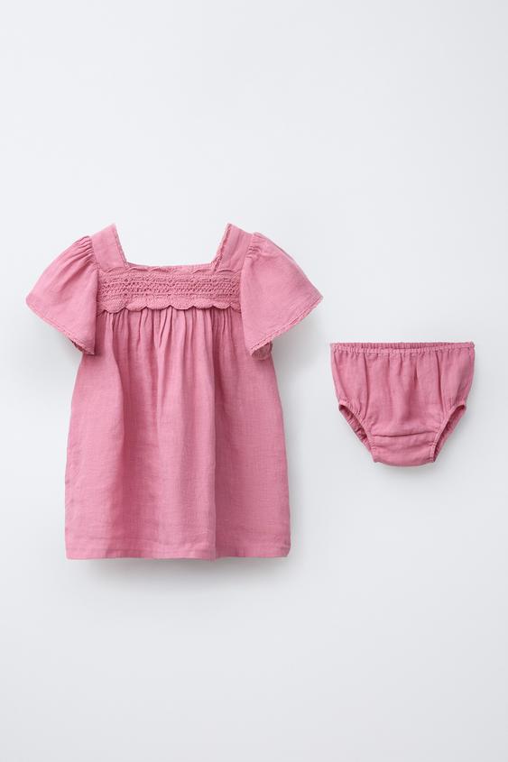 ROBE EN LIN AVEC DENTELLE ET CULOTTE - Fuchsia | ZARA Canada