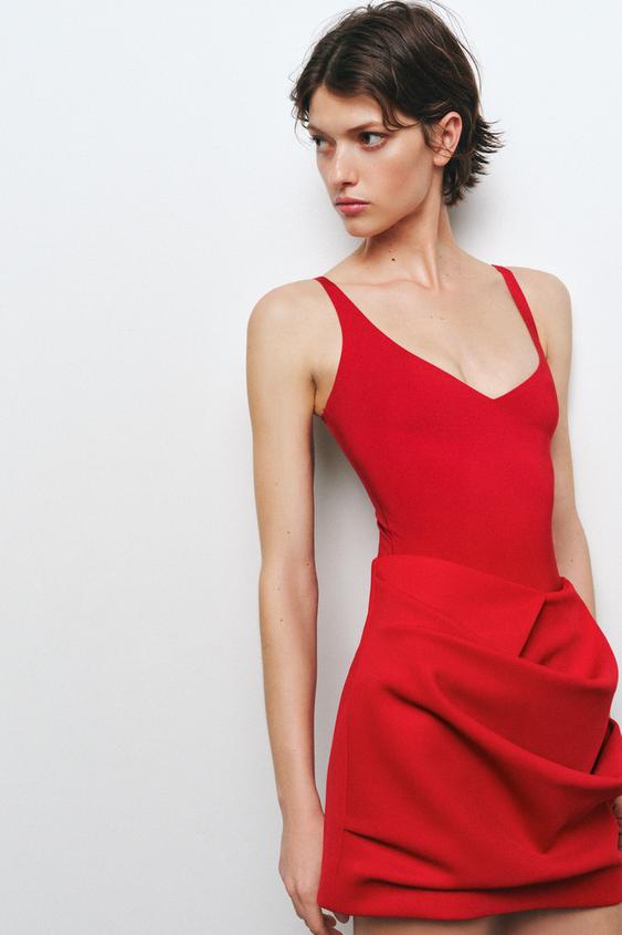 BODY EM MISTURA DE POLIAMIDA - Vermelho | ZARA Brasil