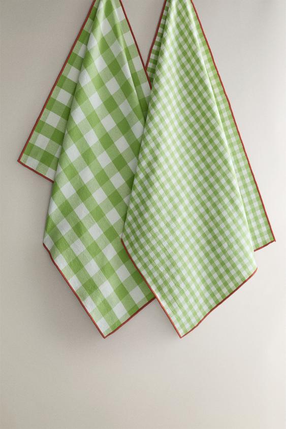 LOT DE 2 TORCHONS À CARREAUX - Vert | ZARA Belgique / Belgium