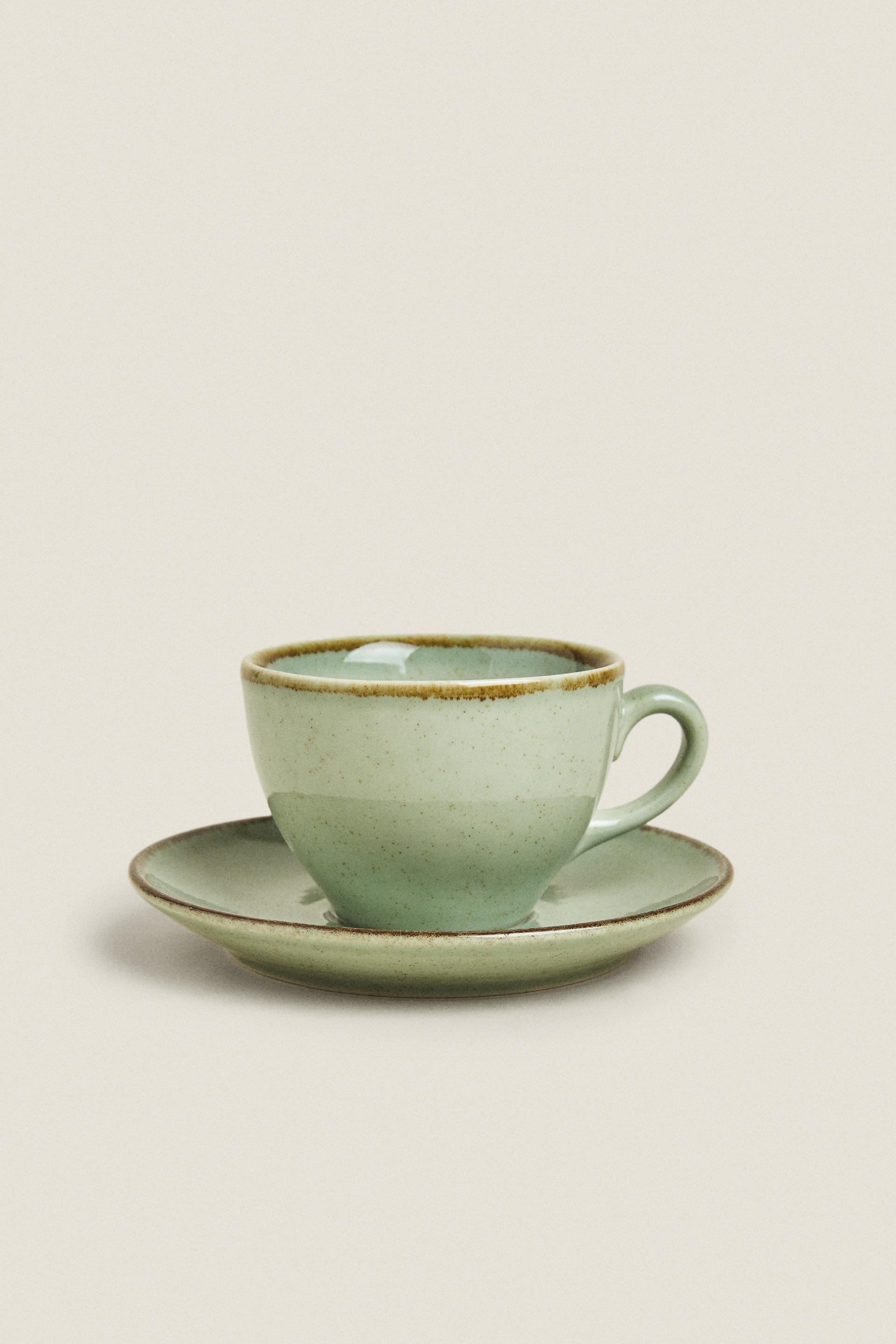 PORCELAIN TEACUP WITH ANTIQUE FINISH RIM - Sea green | ZARA United States