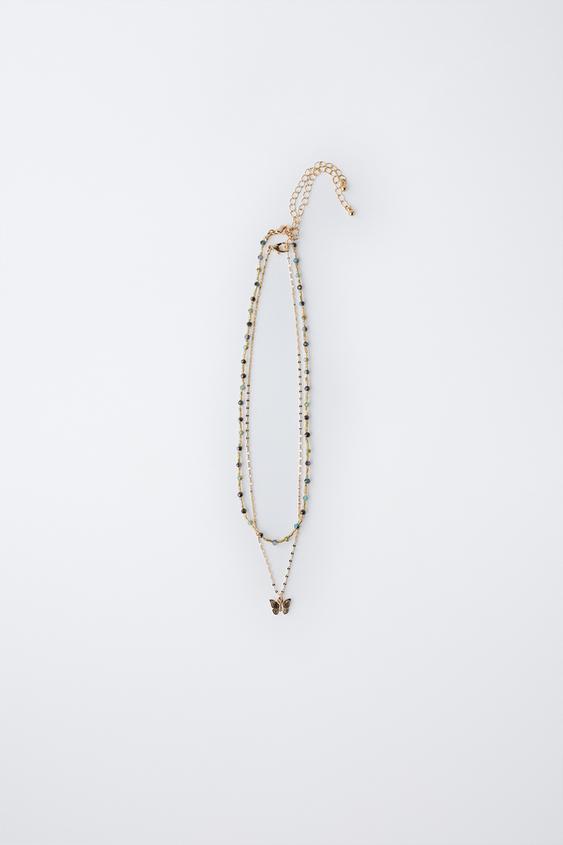 PACK ZWEI HALSREIFEN PERLEN SCHMETTERLING - Goldfarben | ZARA ...