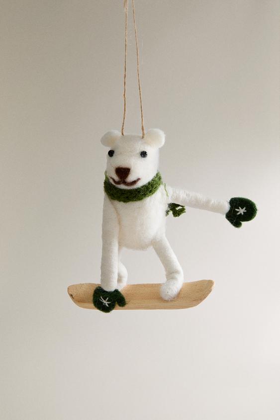 WOOL SNOWBOARD BEAR CHRISTMAS TREE DECORATION - White | ZARA Turkey