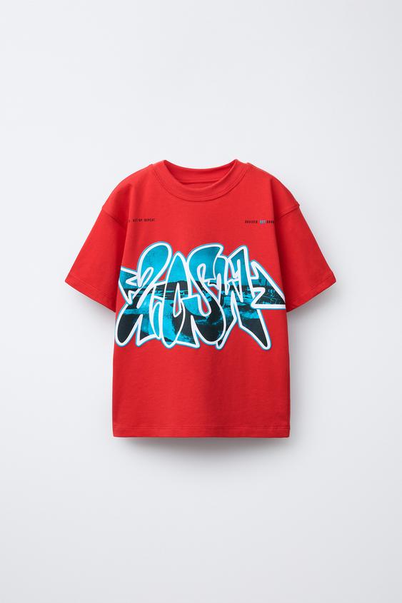 GRAFFITI PRINT T-SHIRT - Red | ZARA United States