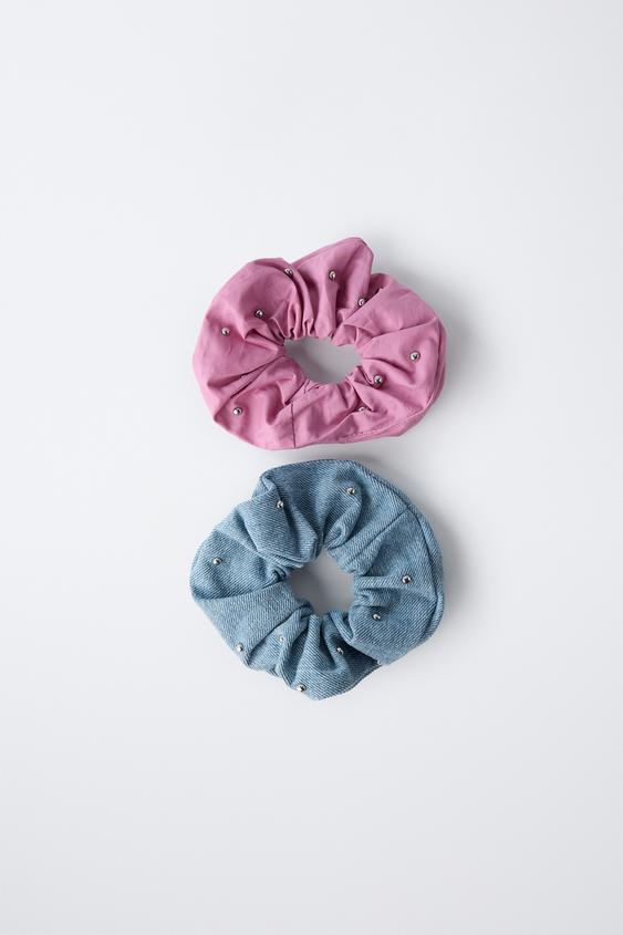 TWO-PACK OF STUDDED SCRUNCHIES - Pink | ZARA South Africa