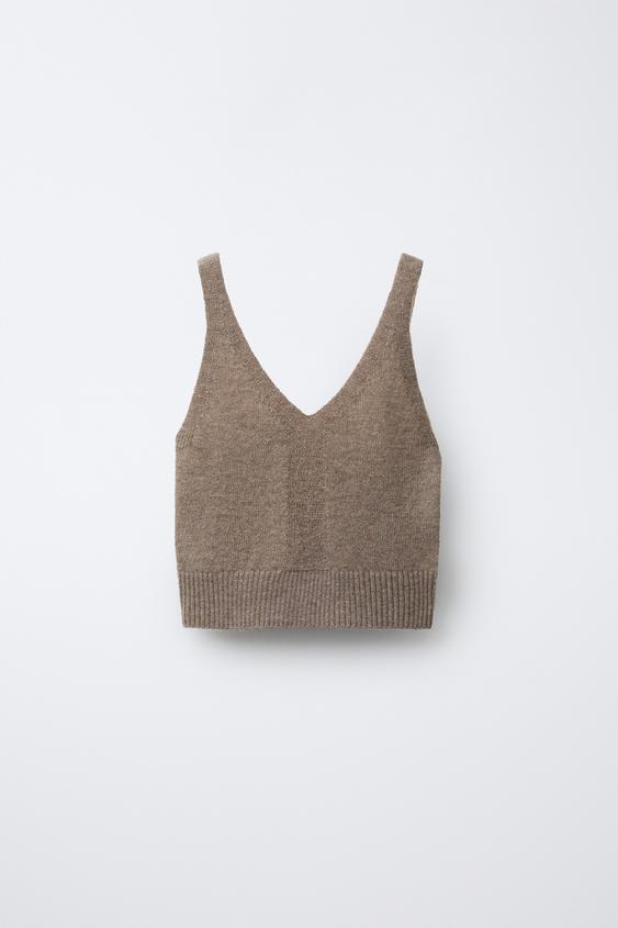ΤΟΠ ΜΕ ΤΙΡΑΝΤΕΣ ΚΑΙ ΜΑΛΛΙ - Καφέ / Ποντικί | ZARA Greece / Ελλαδα