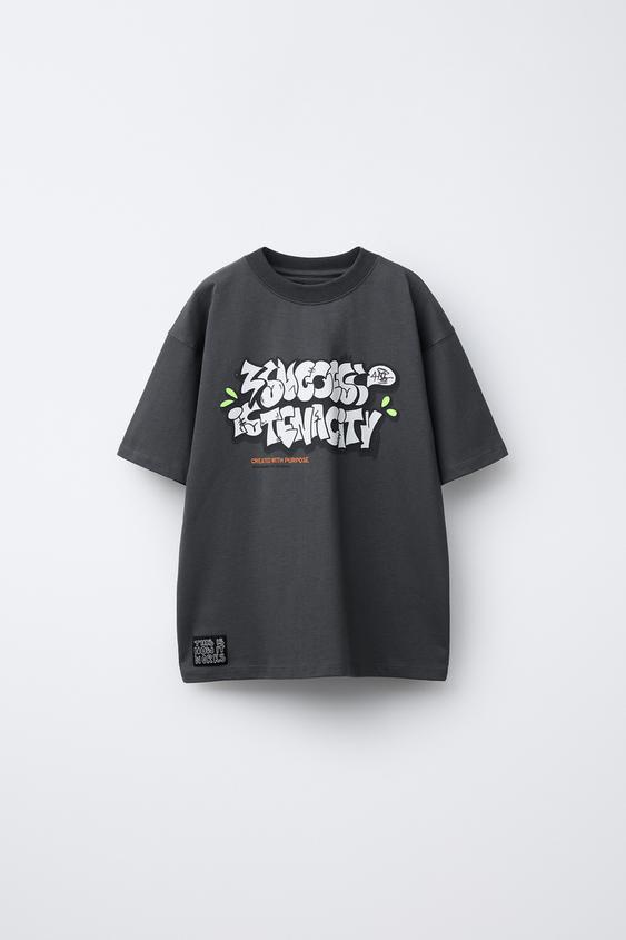 GRAFFITI PRINT T-SHIRT - Anthracite grey | ZARA Australia