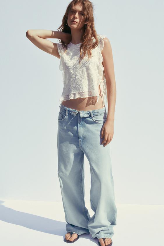 TRF FOLDED HIGH-RISE JEANS - Light blue | ZARA Canada