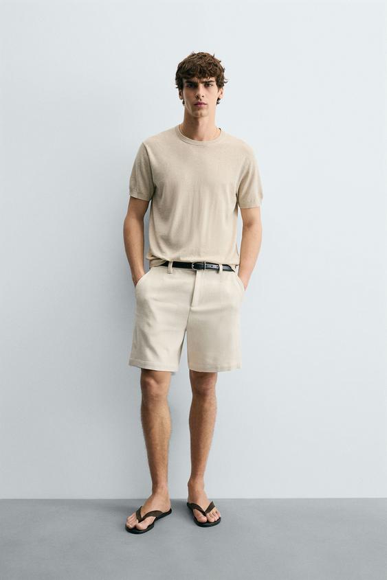 CHECK TEXTURED BERMUDA SHORTS - Oyster-white | ZARA Australia