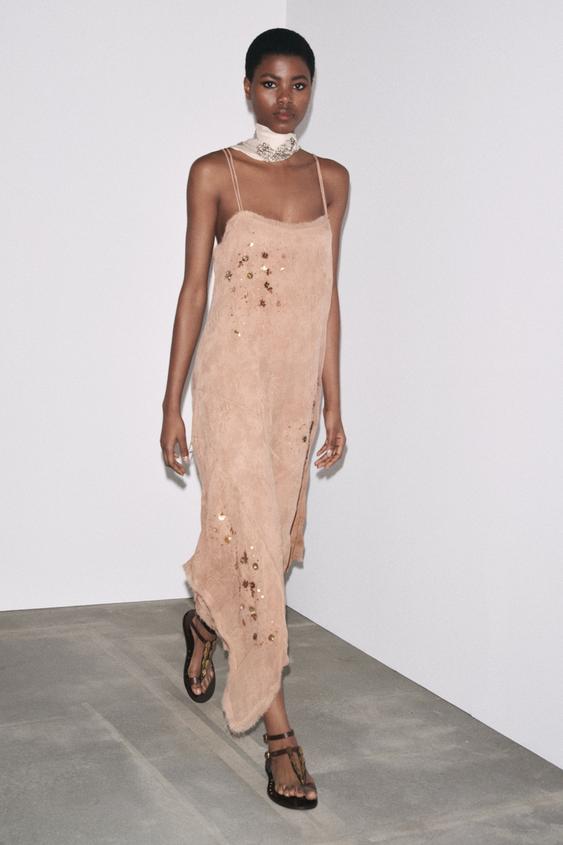 VESTIDO ASSIMÉTRICO BORDADO ZW COLLECTION - rosa claro | ZARA Brasil