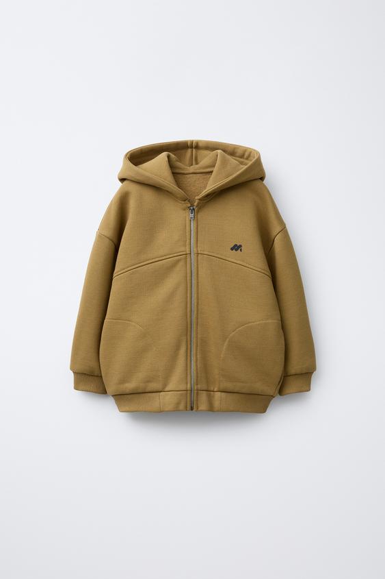 EMBOSSED LOGO ZIP-UP HOODIE - Khaki | ZARA United States
