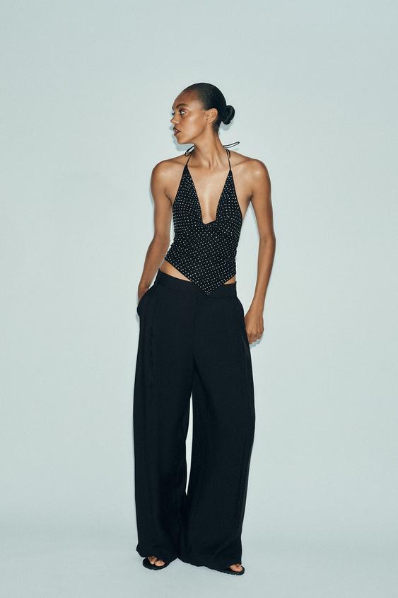 RHINESTONE TULLE TOP - Black | ZARA United States
