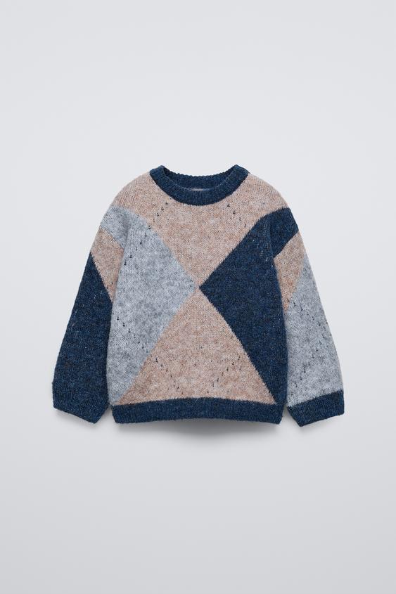 DIAMOND KNIT SWEATER - Beige / Navy | ZARA Australia