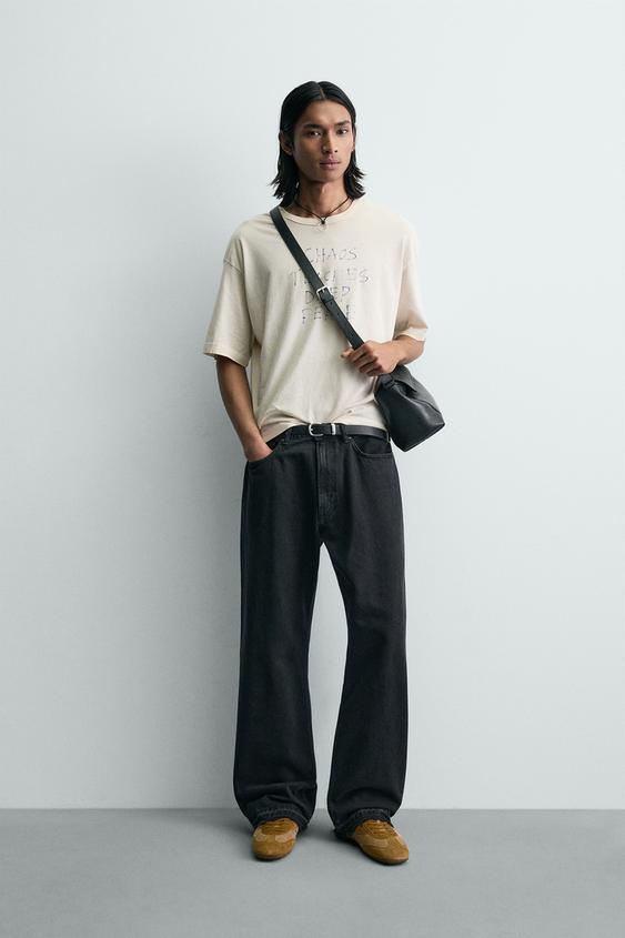 FADED MARKER-EFFECT SLOGAN T-SHIRT - Ecru | ZARA United Kingdom