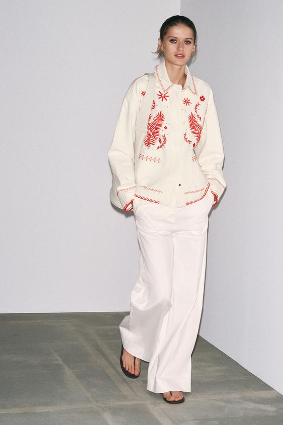 KEMEJA LUARAN BORDIRAN ZW COLLECTION - Putih pudar | ZARA Indonesia