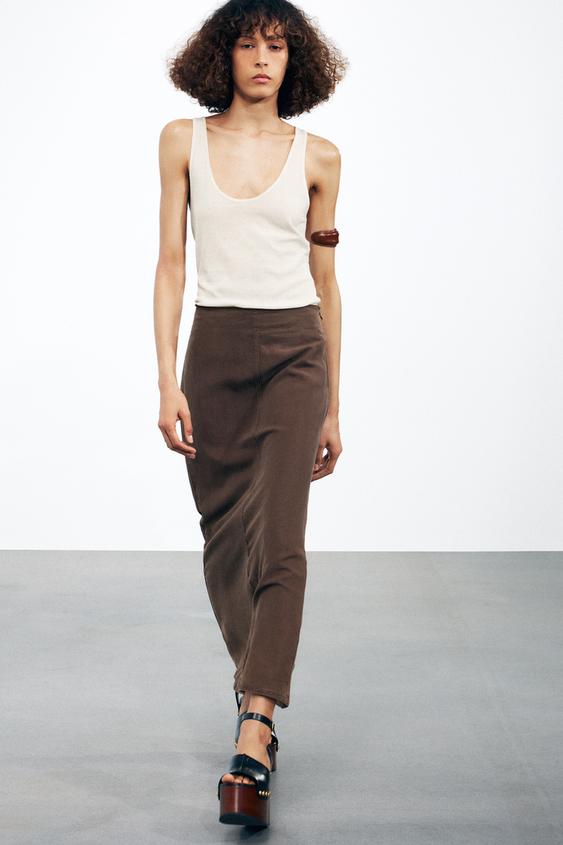 ZW COLLECTION MİDİ ETEK - Kahverengi | ZARA Türkiye / Turkey