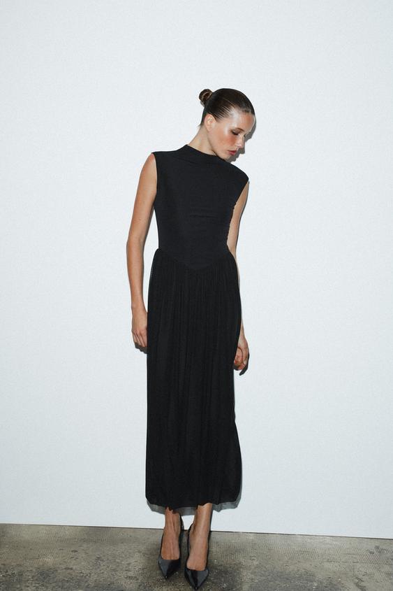 LONG CONTRAST TULLE DRESS - Black | ZARA Saudi Arabia