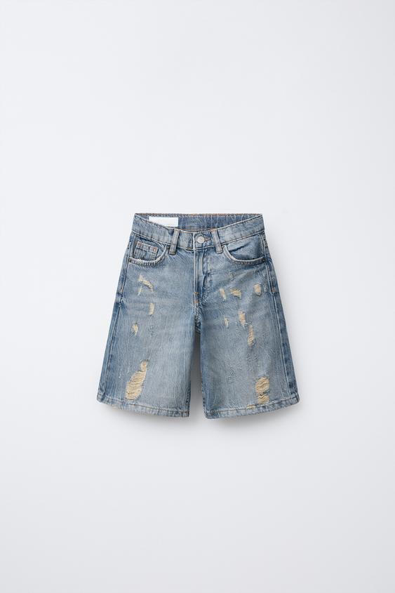 BERMUDA LARGA MEZCLILLA ROTOS - Azul | ZARA Mexico