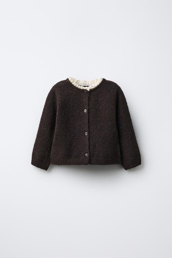 2-IN-1 LACE KNIT CARDIGAN WITH WOOL - Brown | ZARA Mexico
