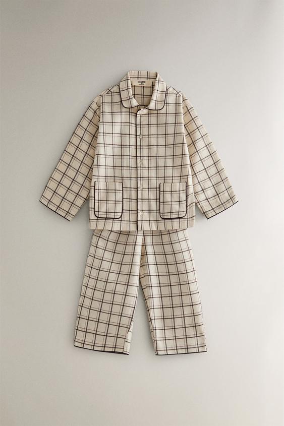 SET PIGIAMA BAMBINO COTONE FANTASIA A QUADRI NATALE - Écru | ZARA ...