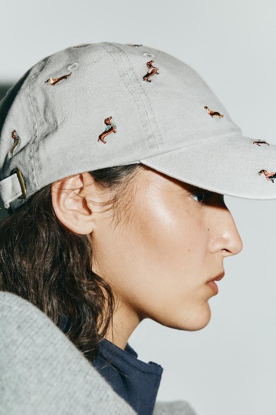 DOG EMBROIDERY TWILL CAP - Gray | ZARA Canada
