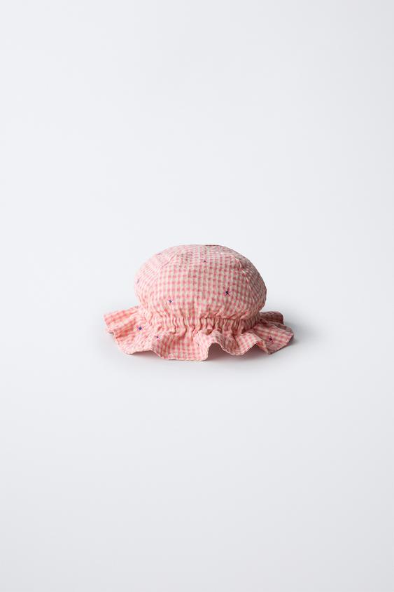 GINGHAM CHECK HAT WITH FLORAL EMBROIDERY - Pink | ZARA New Zealand