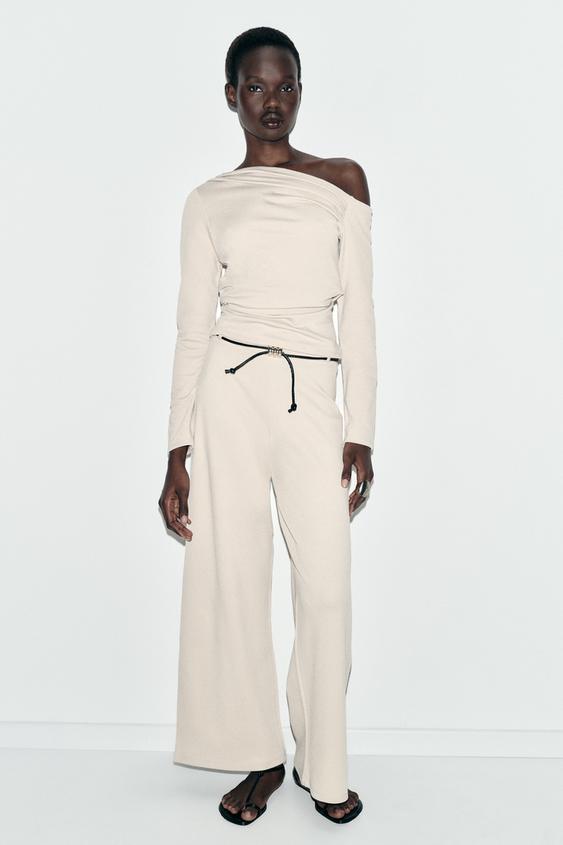 ASYMMETRIC PIQUÉ TOP - Ecru | ZARA Australia