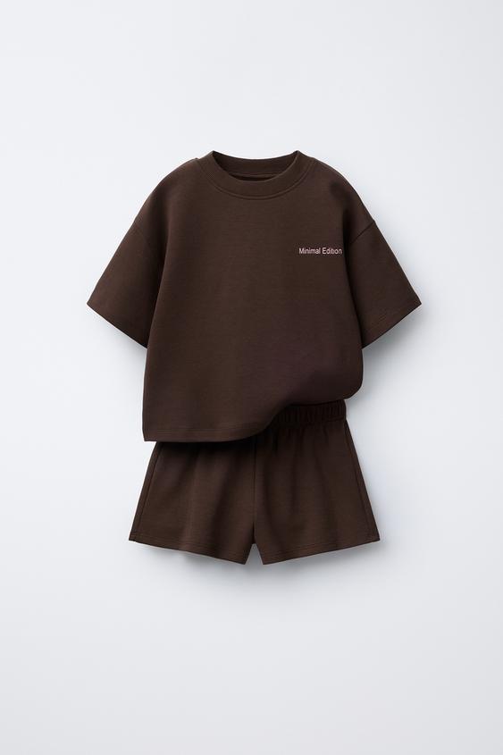 ENSEMBLE T-SHIRT ET BERMUDA INTERLOCK INSCRIPTION - Marron | ZARA Canada