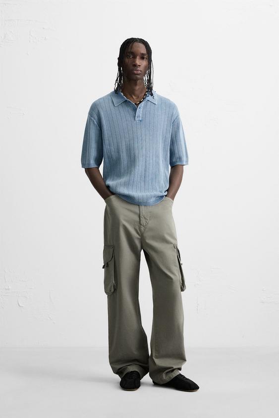 WASHED TEXTURED KNIT POLO SHIRT - Faded blue | ZARA Thailand