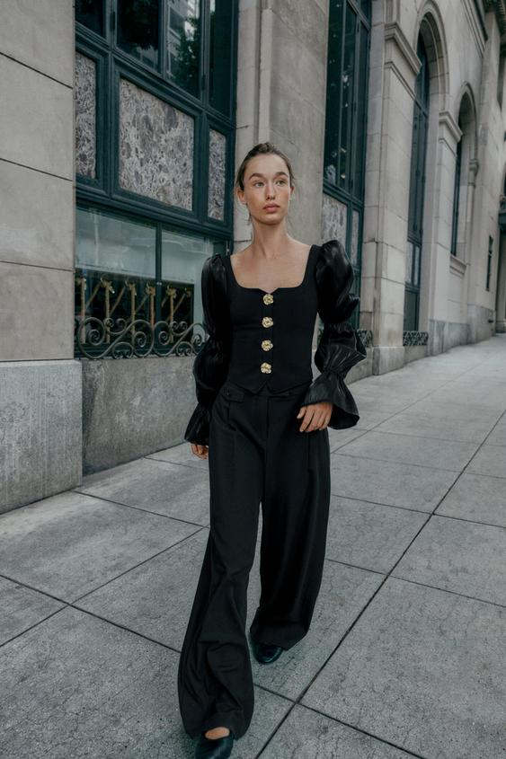 MATCHING BUTTON STRETCH TOP - Black | ZARA Canada