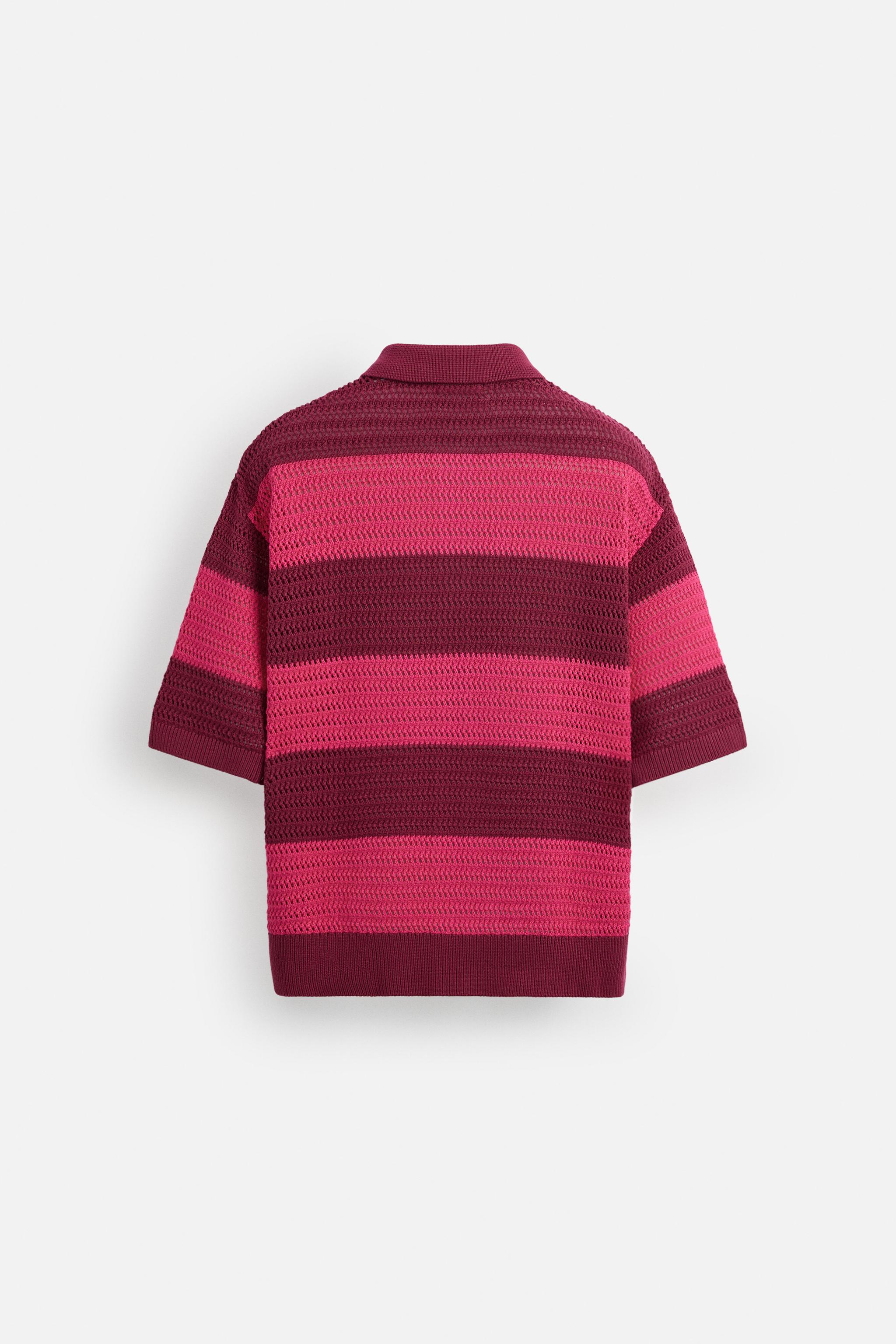 STRIPED OPEN KNIT SHIRT - Pinks | ZARA United States STRIPED OPEN KNIT SHIRT - Pinks | ZARA United States