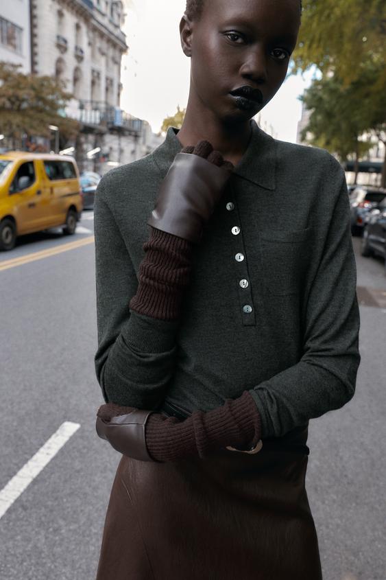 MĂNUȘI FĂRĂ DEGETE COMBINATE, CU EFECT DE PIELE - Maro | ZARA România