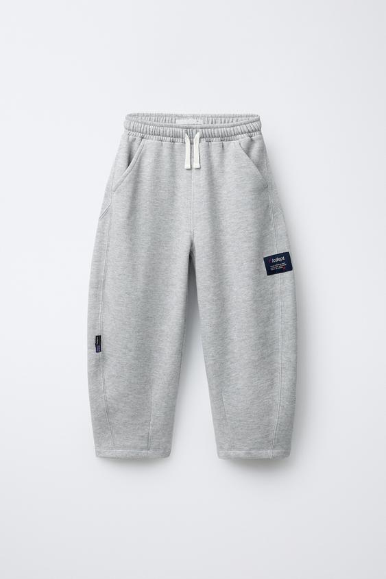 BARREL PLUSH TROUSERS WITH LABEL - Grey marl | ZARA Turkey