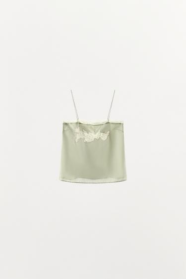 TOP 100 % SOIE BRODERIE FLORALE - Vert d'eau | ZARA France
