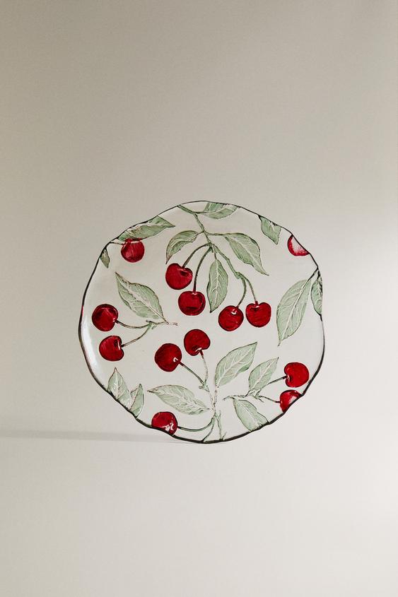 GLASS DESSERT PLATE WITH CHERRIES - 990 | ZARA United States