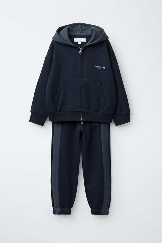 ZIP-UP HOODIE AND STRIPED JOGGER PANTS SET - Blue | ZARA United States