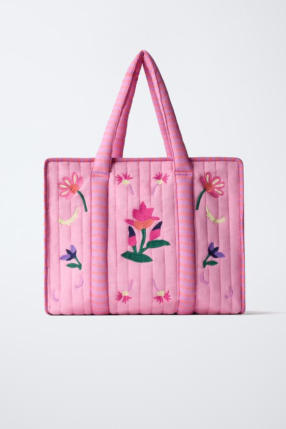 SHOPPER BORDADOS FLORES - Rosa | ZARA España