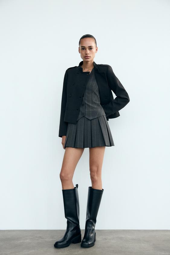 Striped Waistcoat Dress With Box Pleats Anthracite Grey Zara South Africa