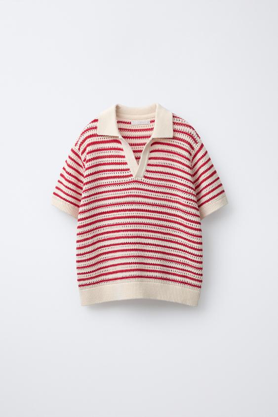 POLO PUNTO CALADOS RAYAS - Raya Roja | ZARA Chile