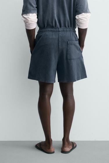 BERMUDA DÉLAVÉ STRUCTURE WAFFLE - Bleu | ZARA France